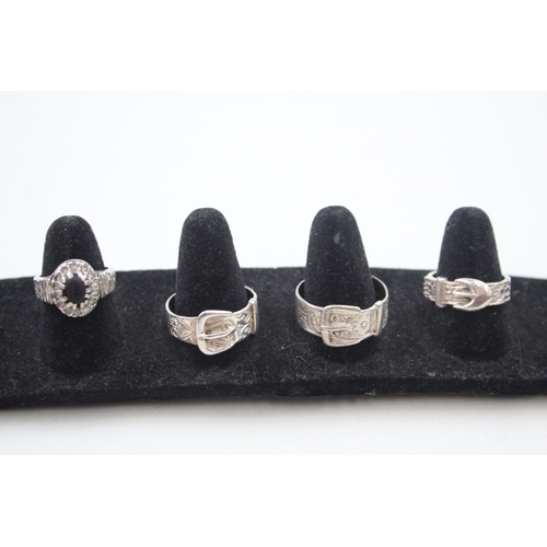 Collection of Sterling Silver Mid Century Rings inc. Stone Set, Buckle 15g