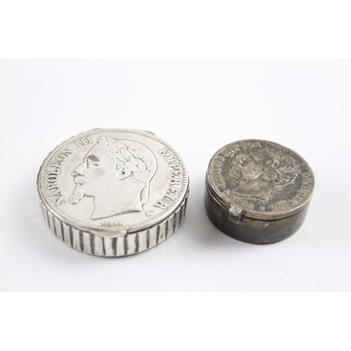 2 x Antique .925 Sterling Silver Coin Detailed Pill / Trinket Box (48g)