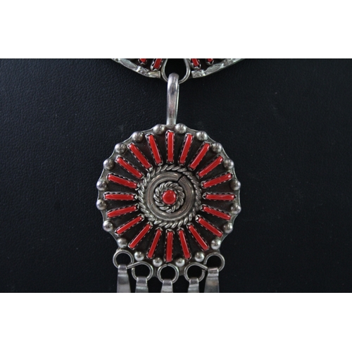 Helen Harrison Navajo Sterling Silver Coral Needlepoint Necklace 41g