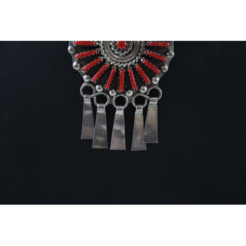 Helen Harrison Navajo Sterling Silver Coral Needlepoint Necklace 41g