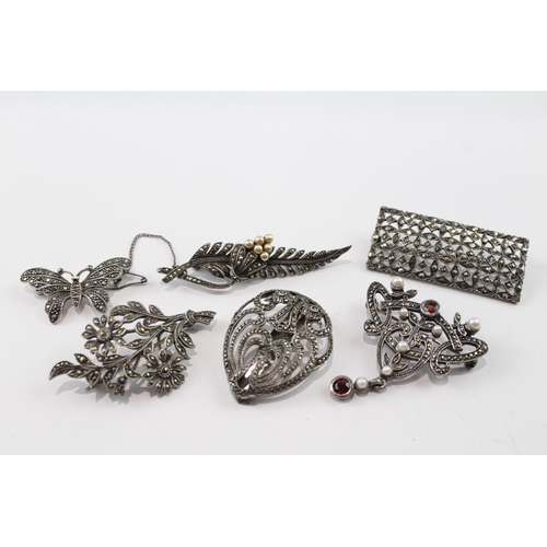 Collection of Sterling Silver Marcasite Brooches inc. Art Deco ...