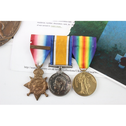 WW1 1914 Mons Star Bar Trio & Death Plaque w/ Research