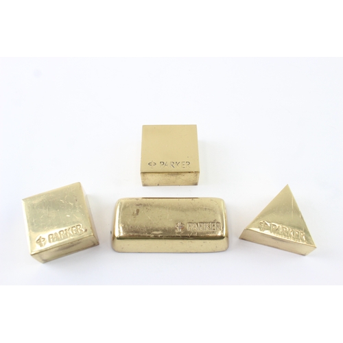 4 x Assorted Vintage Parker Solid Brass Advertising Paperweights (861g)
