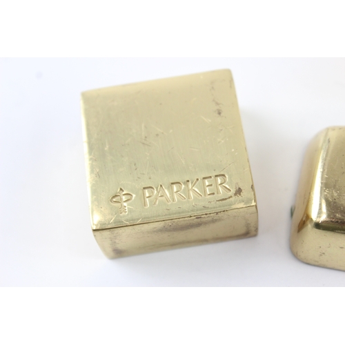 4 x Assorted Vintage Parker Solid Brass Advertising Paperweights (861g)