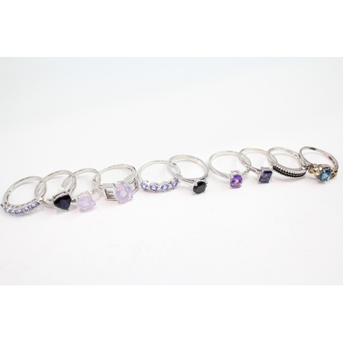 Collection Of Sterling Silver Gemstone Rings inc. TGGC x 10 27g