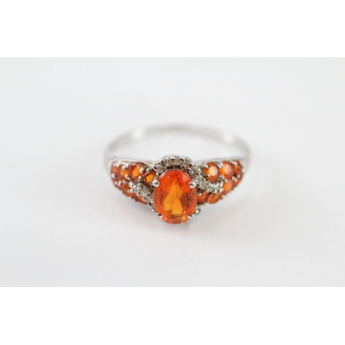 9ct white gold diamond and orange gemstone ring (2.8g) Size S