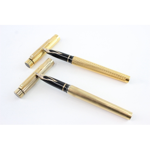 2 x Vintage Targa Gold Plated Cased Fountain Pens w/ 14ct Gold Nibs WRITING