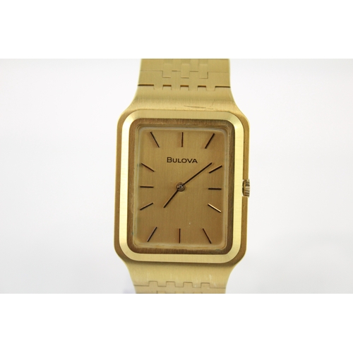 Bulova Rectangle Dial Gold Tone Watch Hand-Wind WATCH RUNS