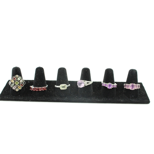 Collection of Sterling Silver Gemstone Rings inc. Amethyst, Topaz x 6 24g