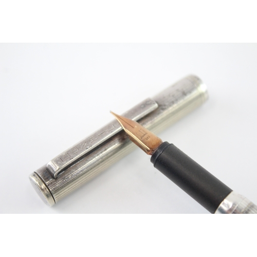 Vintage DUNHILL Silver Plated Cased Fountain Pen w/ 14ct Gold Nib WRITING