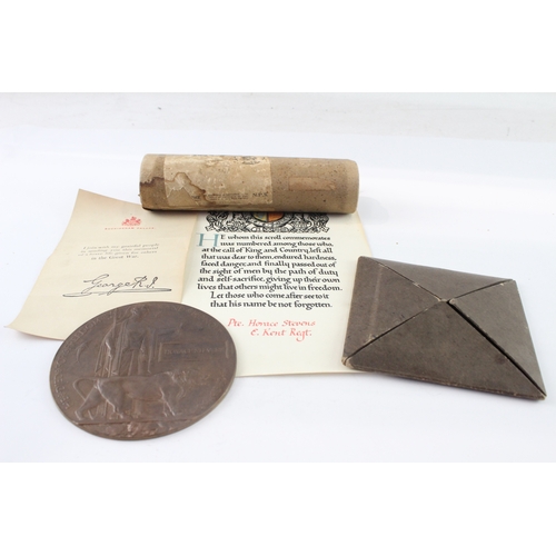 WW1 Death Plaque w/ Card Holder & Palace Letter Scroll- Pte H. Stevens ...