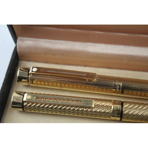 2 x Vintage Sheaffer Targa Gold Plated Fountain Pens w/ 14ct Gold Nibs ...