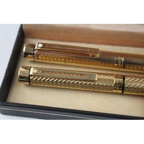 2 x Vintage Sheaffer Targa Gold Plated Fountain Pens w/ 14ct Gold Nibs ...