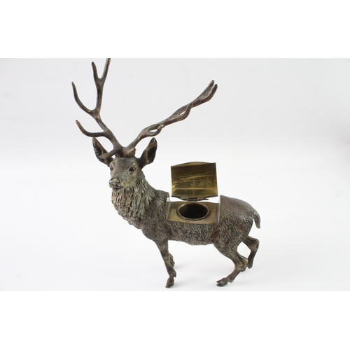 Cold Painted Bronze Stag Inkwell 727g