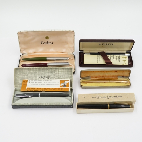Assortment of boxed mixed untested pens including Parker and Conway Stewart