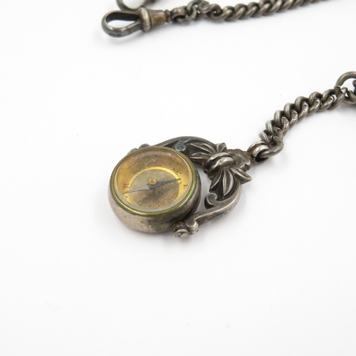 Silver watch chain with compass
