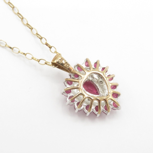 9ct gold ruby diamond heart pendant necklace (2.9g)