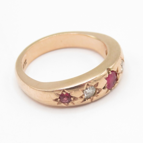 Chunky vintage 9ct rose gold ruby and diamond five stone star set ring ...