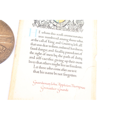 WW1 Casualty Scroll & Death Plaque Guardsman John Appleton Thompson ...