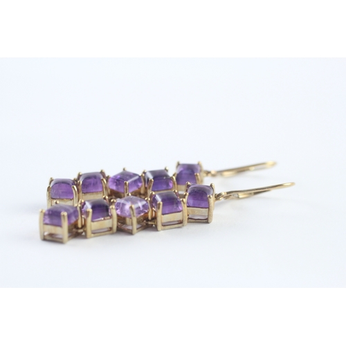 9ct gold amethyst claw set drop earrings (6.6g)