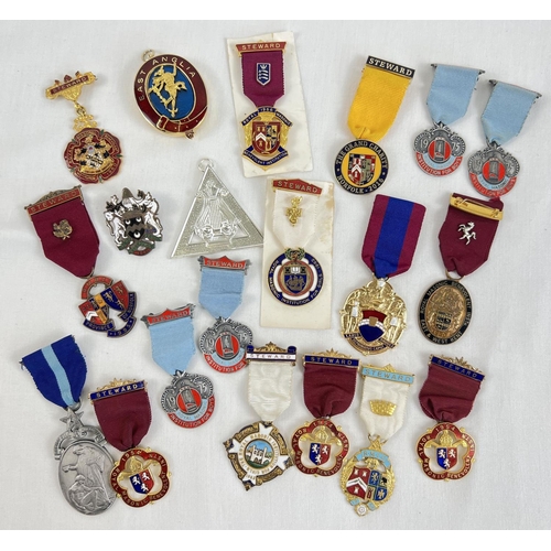 A collection of 20 assorted Masonic jewels, pins and medals to include ...