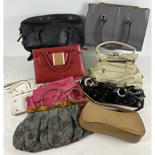 A collection of 9 handbags and work bags. To include carpet style bag ...