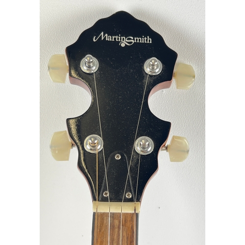 A Martin Smith 5 string hi gloss wooden cased banjo with pickup and ...