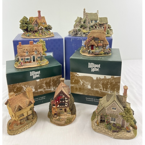 7 assorted large Lilliput Lane collectable houses, 4 boxed, comprising ...
