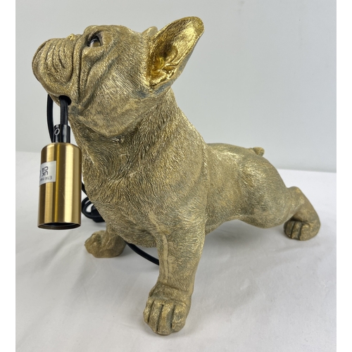 A modern gold coloured French bulldog table lamp. Approx. 27.5cm tall x ...