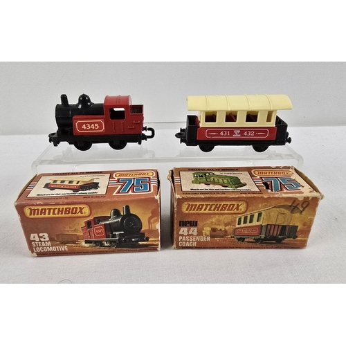 A boxed Matchbox 75 steam locomotive #43 together with a passenger ...