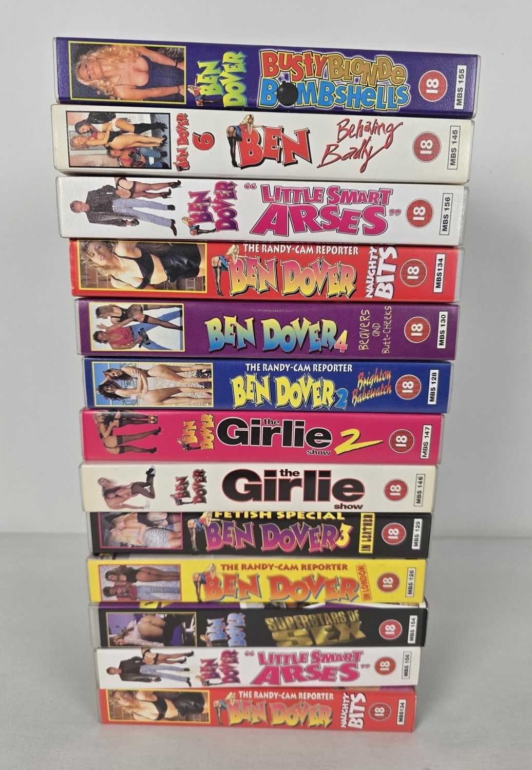 13 assorted adult erotic VHS tapes from Ben Dover, to include The Girlie Show, Fetish Special, Naugh