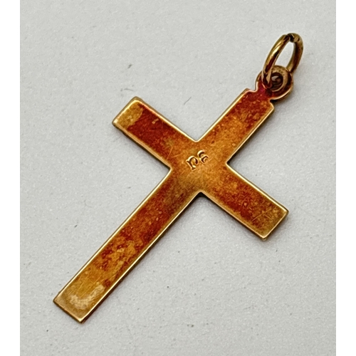 A vintage 9ct gold cross pendant with engine turned wave decoration to ...