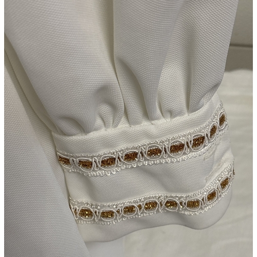 A 1970's white long sleeve polyester Crimplene maxi dress with tie back ...