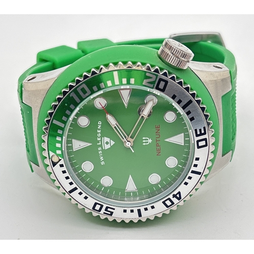 A Neptune divers watch by Swiss Legend with green silicone strap and ...