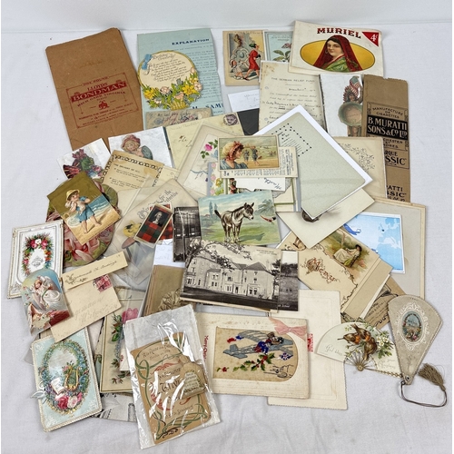 A box of assorted antique & vintage ephemera to include cigar labels ...