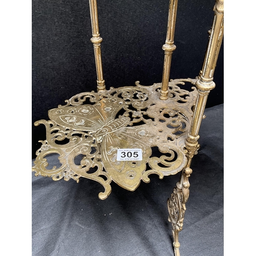 ORNATE SOLID BRASS 3 TIER BUTTERFLY PATTERN PLANT STAND H30"