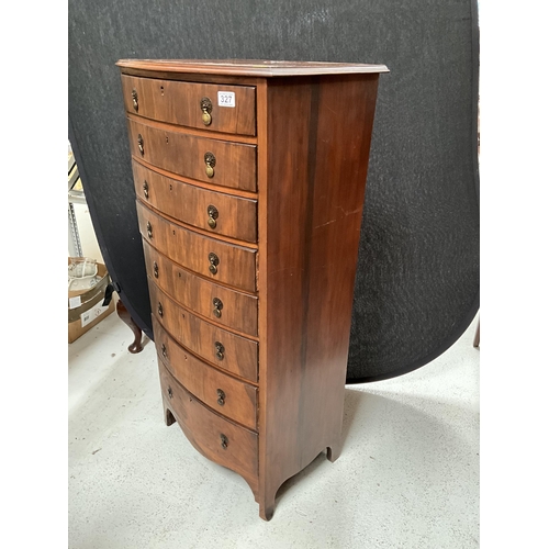 VINTAGE WALNUT & MAHOGANY VENEERED 8 DRAWER NARROW BOW FRONTED CHEST ...
