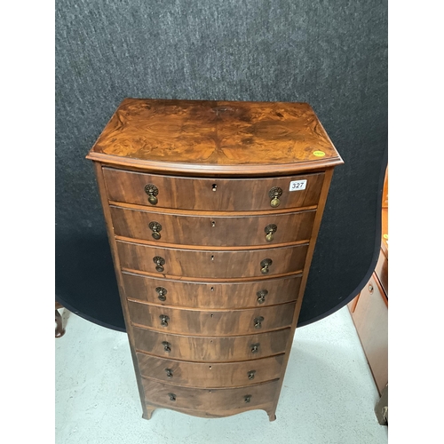 VINTAGE WALNUT & MAHOGANY VENEERED 8 DRAWER NARROW BOW FRONTED CHEST ...
