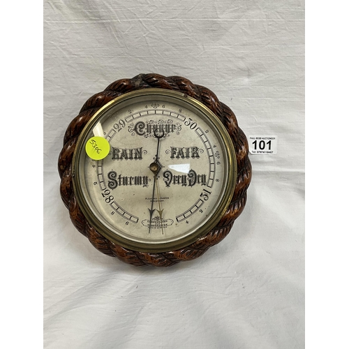 OAK CARVED ROPE DESIGN VINTAGE WALL BAROMETER - DIAMETER 9"