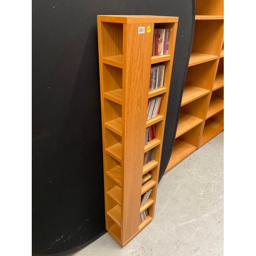 MODERN OAK TALL AND NARROW CD SHELVES TO INCLUDE A QTY OF MUSIC CD,S ...