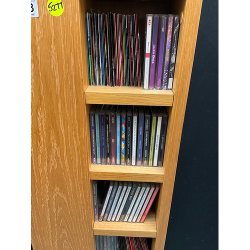 MODERN OAK TALL AND NARROW CD SHELVES TO INCLUDE A QTY OF MUSIC CD,S ...
