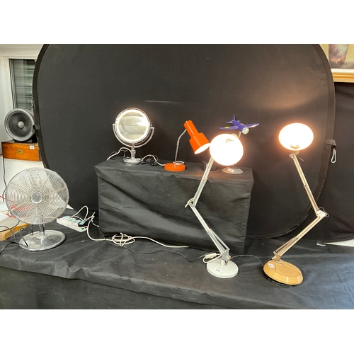 3 VINTAGE ANGLE POSE LAMPS,AEROPLANE LAMP,CHROME MAKE UP MIRROR AND A ...