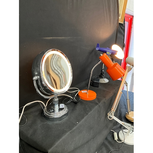 3 VINTAGE ANGLE POSE LAMPS,AEROPLANE LAMP,CHROME MAKE UP MIRROR AND A ...