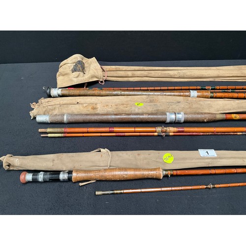 3 VINTAGE SPLIT CANE FISHING RODS TO INCLUDE 2 PCE FLY ROD AND 2 x 3PCE ...
