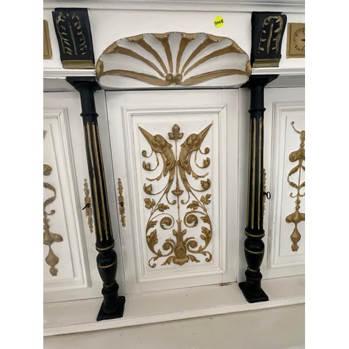 HAND PAINTED FRENCH BUFFET WITH THREE CARVED PANEL DOORS TO TOP WITH ...