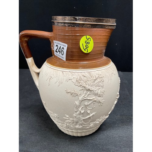 TURNER POTTERY DECORATED JUG, WHITE DECORATED JUG A/F AND A MEITLACH ...