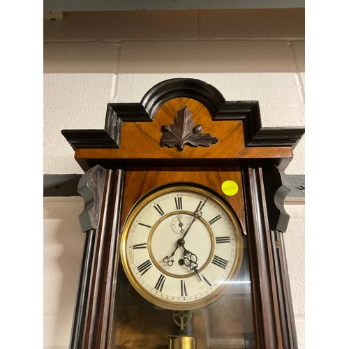 VICTORIAN SINGLE WEIGHTED WALNUT VIENNA WALL CLOCK COMPLETE WITH KEY ...