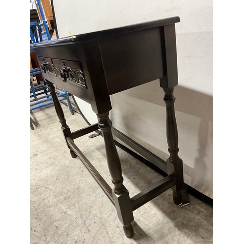 PRIORY STYLE DARK OAK CONSOLE TABLE WITH TWO DRAWERS ON TURNED AND ...
