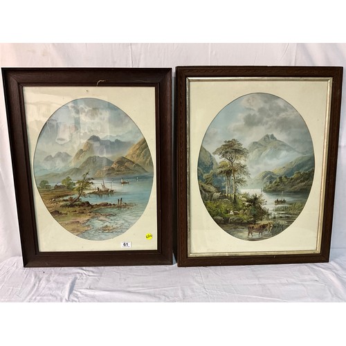 2 ANTIQUE PRINTS OF VALLEY SCENES - DEPICTING CATTLE AND BOATS ON LAKE ...