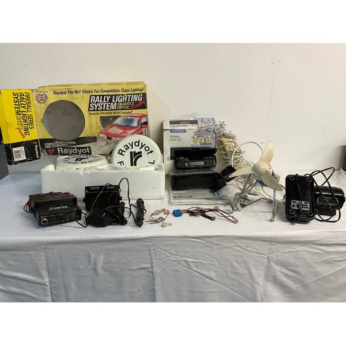 BOX OF MOTOR RELATED ITEMS TO INCLUDE RALLY SPOT LIGHTS,CB ITEMS ...